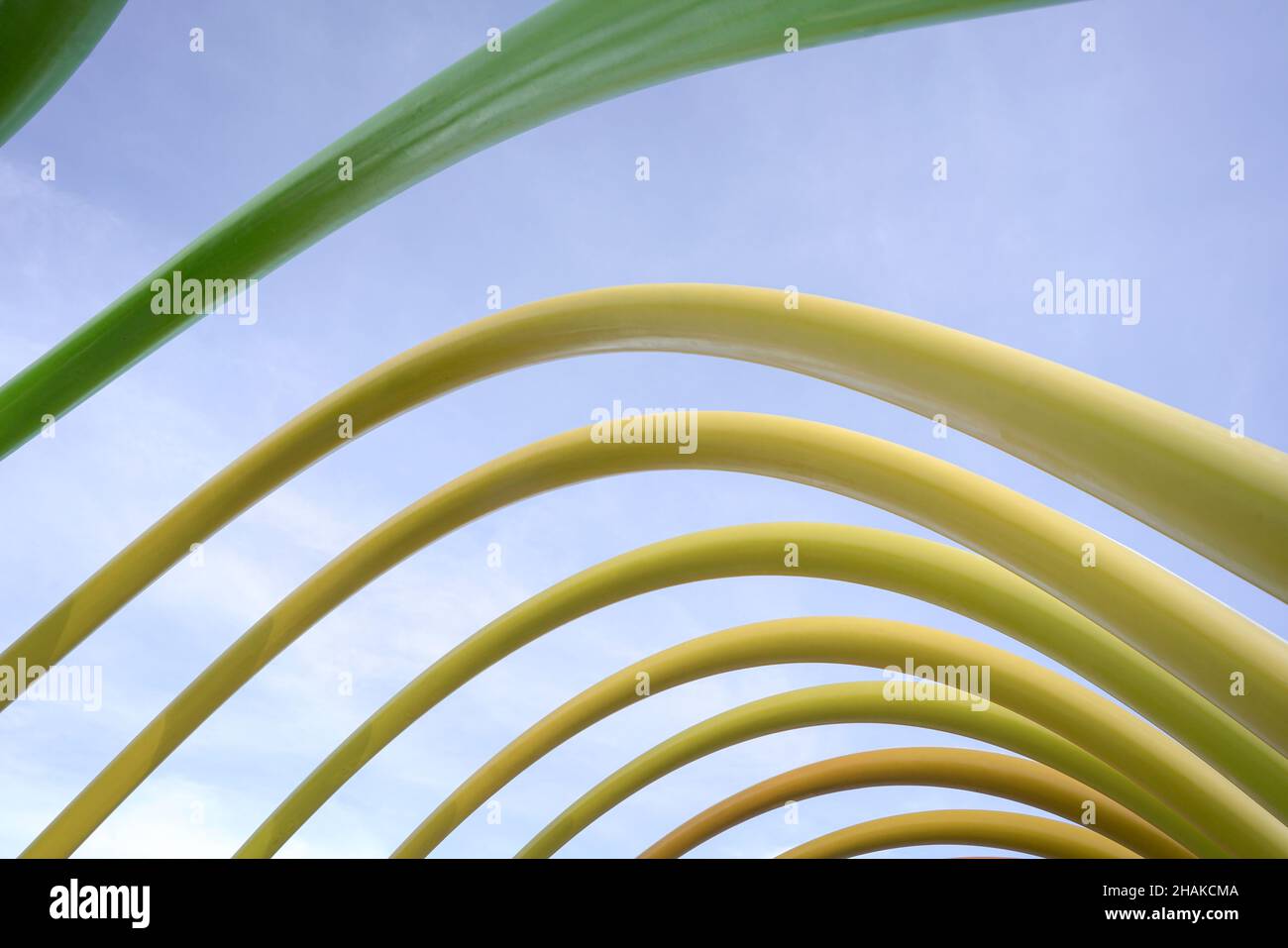Urban Geometry, yellow and green color metal line structure. Modern and ...