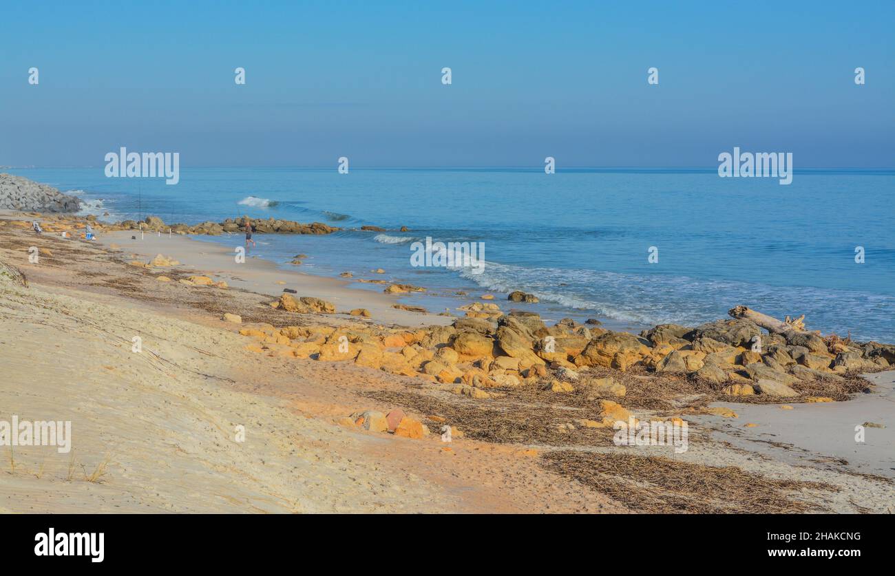 The rocky Atlantic Coast, at Marineland Beach in Marineland, Flagler ...