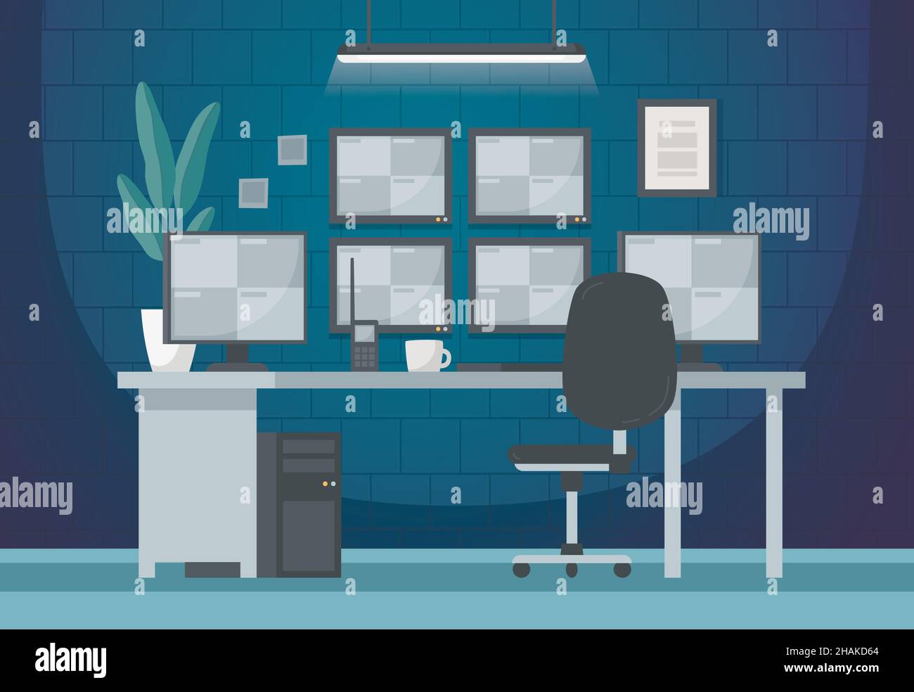 Security guard agency service cartoon composition with view of indoor ...