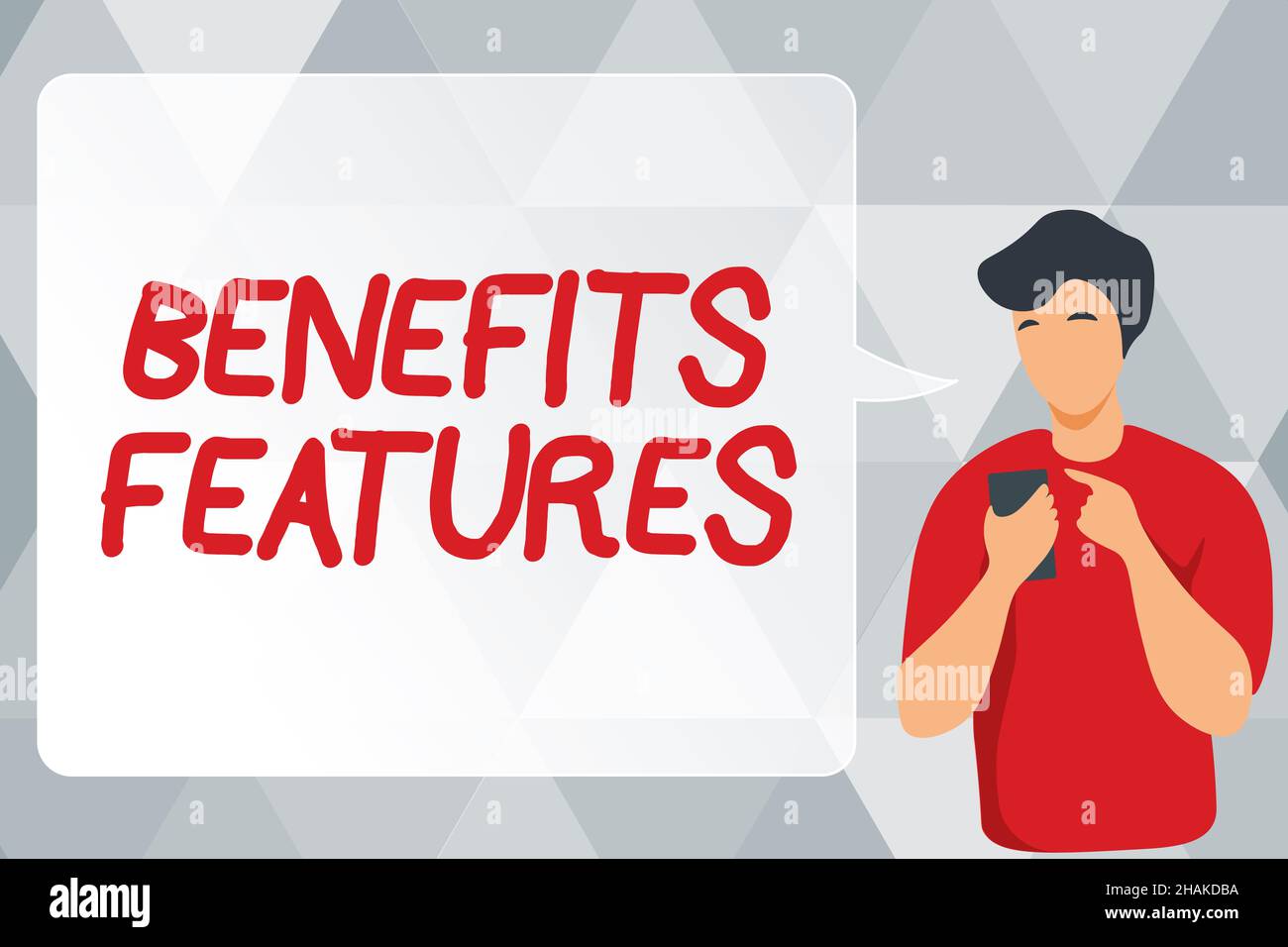 Conceptual display Benefits Features. Word for Making a product stand ...