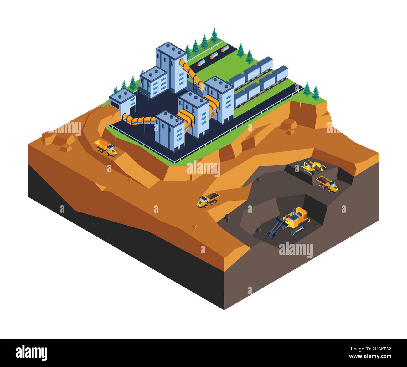 Open pit mining minerals extraction and processing facility excavators ...