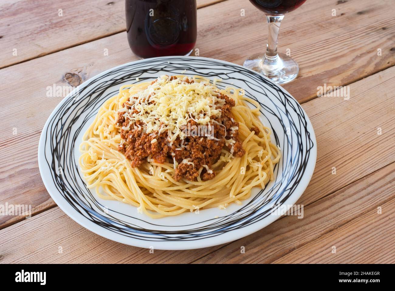 Spaghetti with minced meat, makaronada me kima in Greece Stock Photo ...