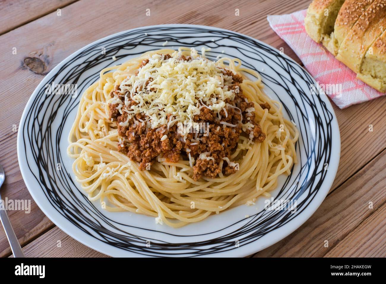 Spaghetti with minced meat, makaronada me kima in Greece Stock Photo ...