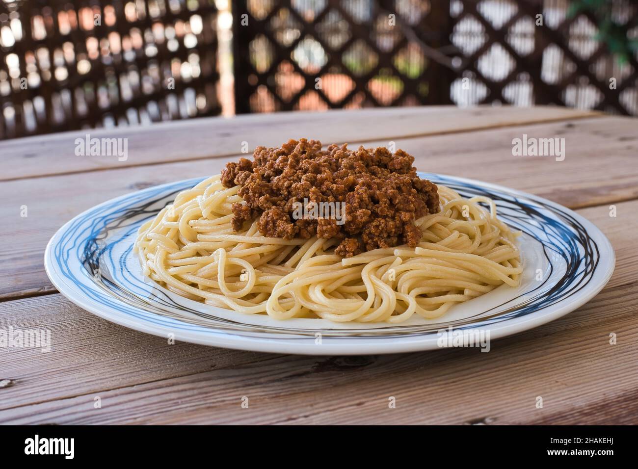 Spaghetti with minced meat, makaronada me kima in Greece Stock Photo ...