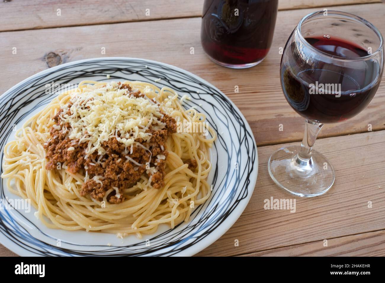 Spaghetti with minced meat, makaronada me kima in Greece Stock Photo ...
