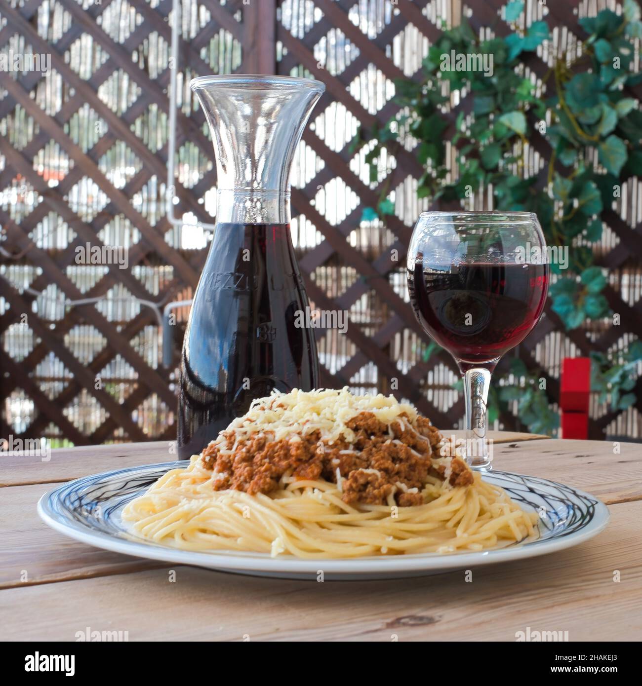Spaghetti with minced meat, makaronada me kima in Greece Stock Photo ...