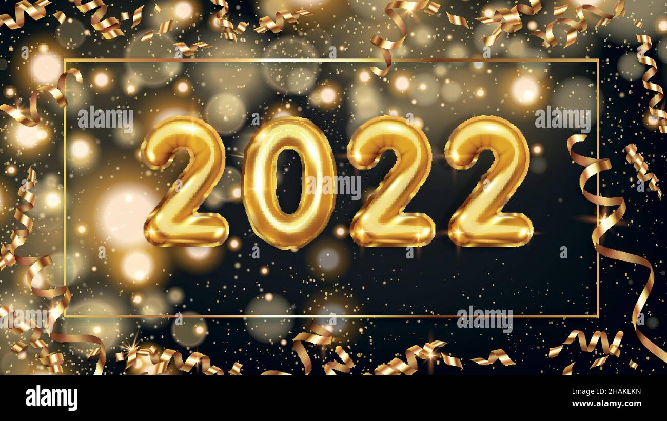 New year 2022 golden balloons in horizontal frame on background with ...