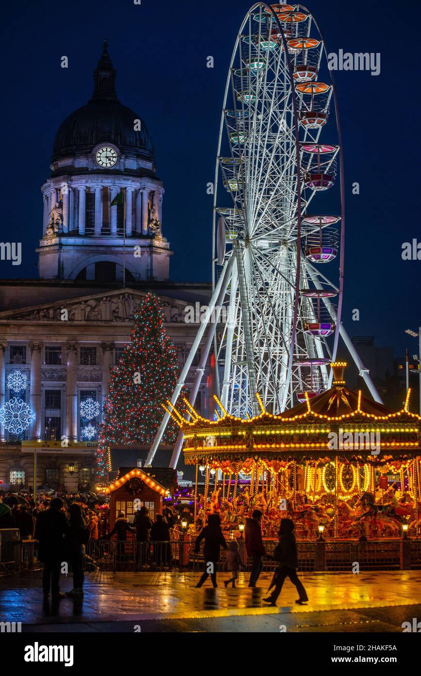 Christmas in the Old Market Square with the Council House in Nottingham ...