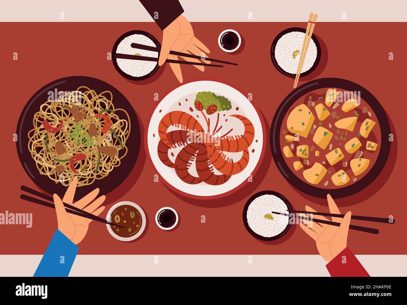 dinner with food chinese Stock Vector Image & Art - Alamy