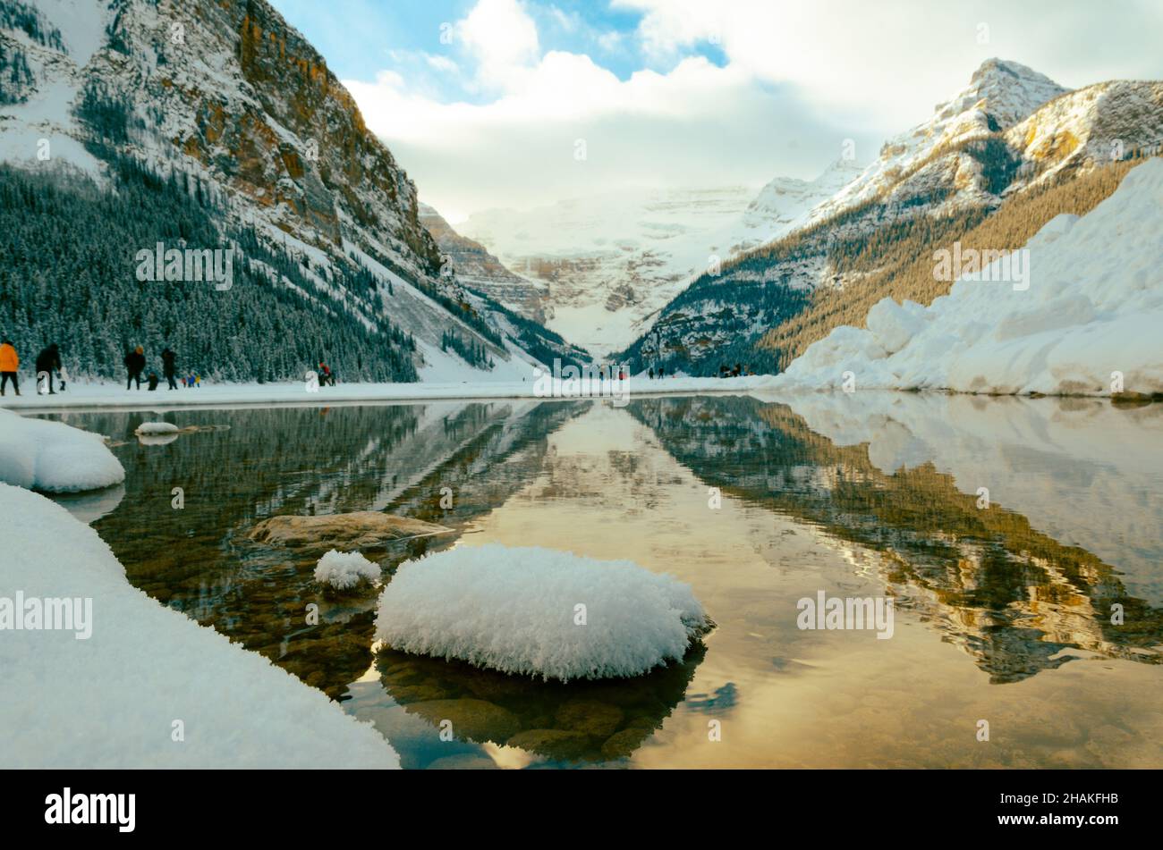 lake louise near banff at winter with some ice melted and stunning ...