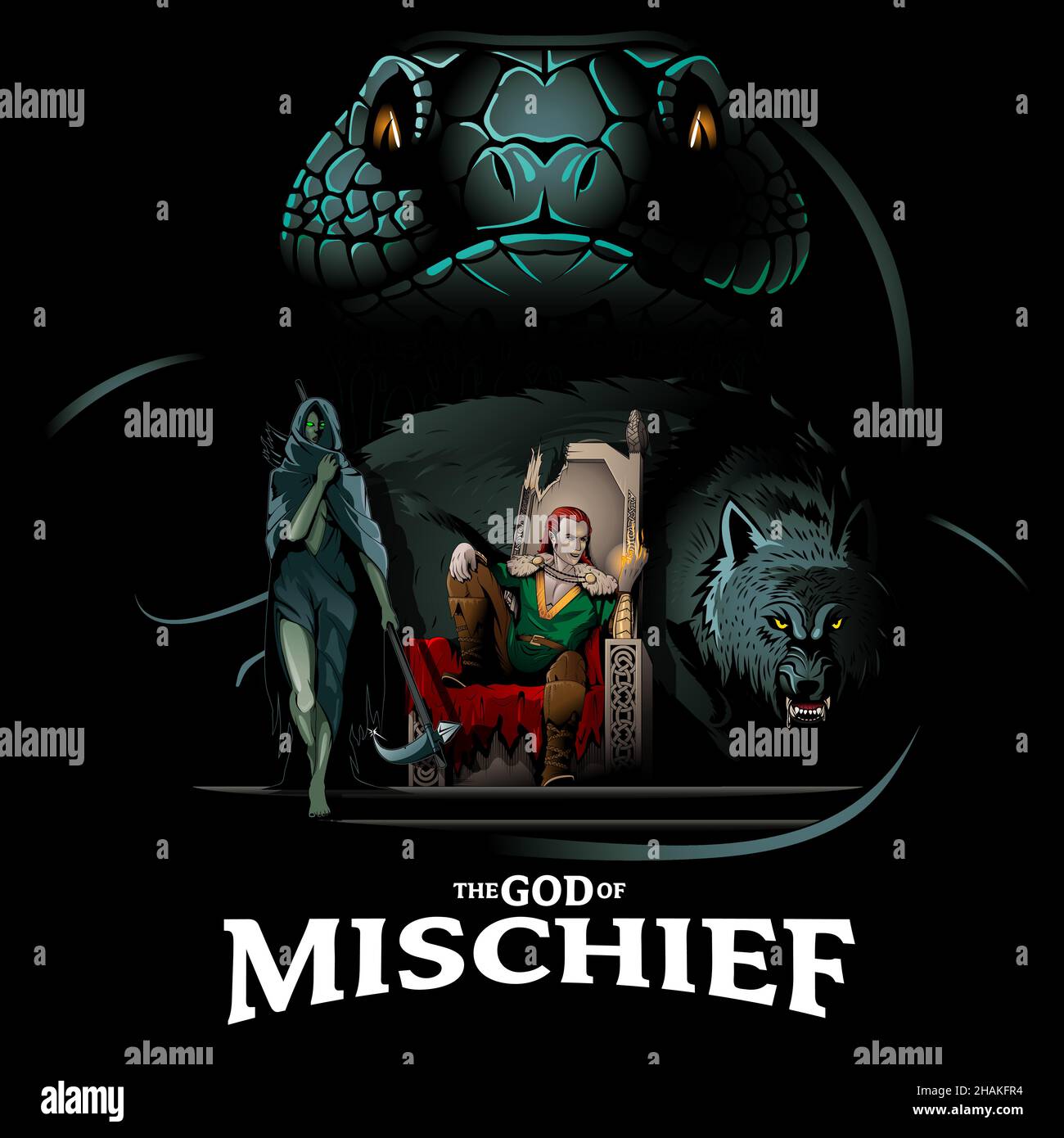 Loki the Viking god of mischief sits on the broken throne Stock Vector ...