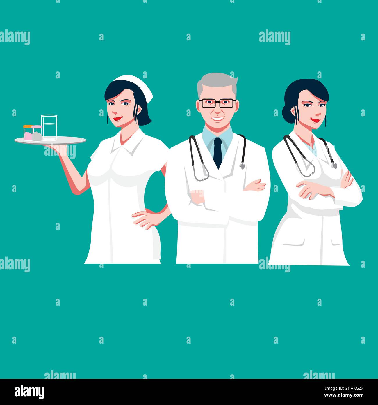 Medic team vector flat illustration close up for infographic ...
