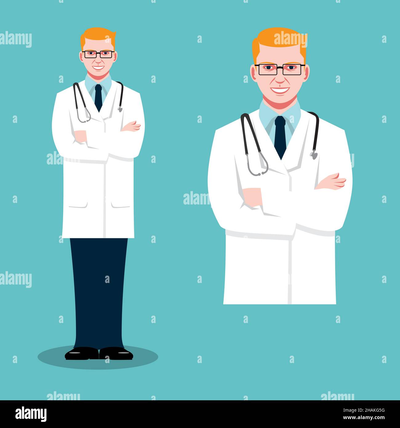 Doctor male vector flat illustration close up and full figure set for ...