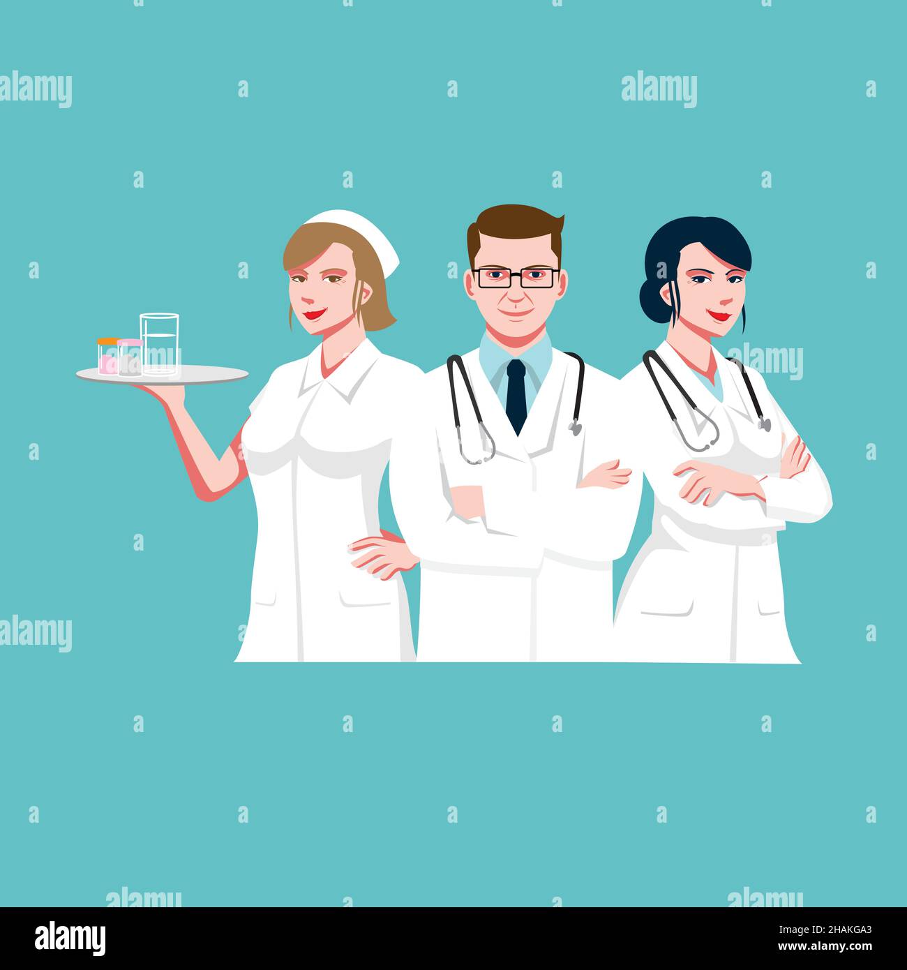 Medic team vector flat illustration close up for infographic ...
