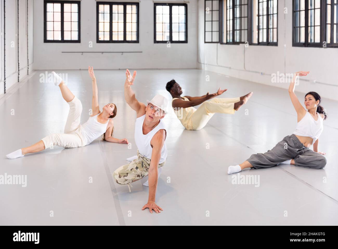 Group of international dancers training before big performance Stock ...