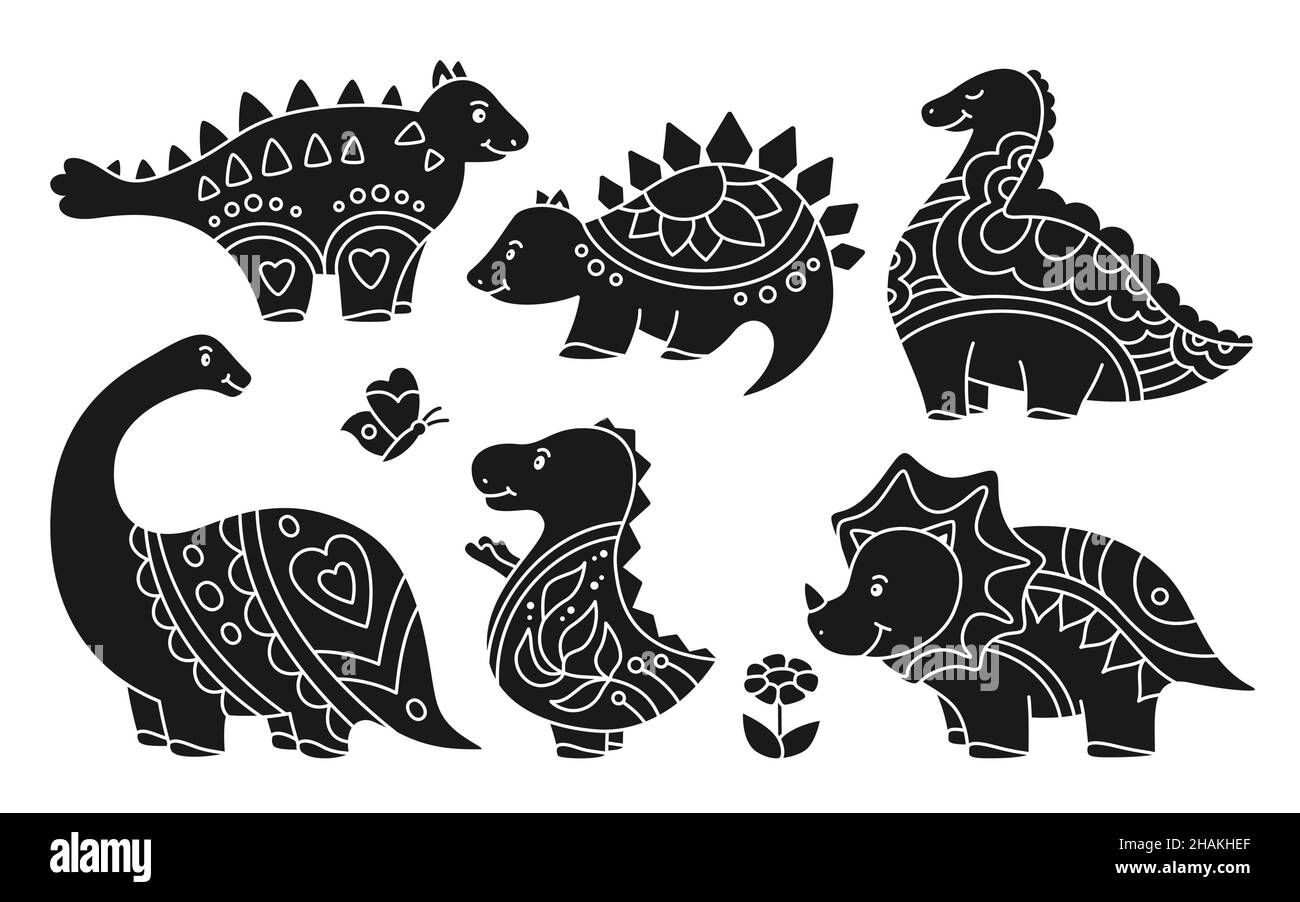 Cartoon baby dinosaurs clipart Black and White Stock Photos & Images ...
