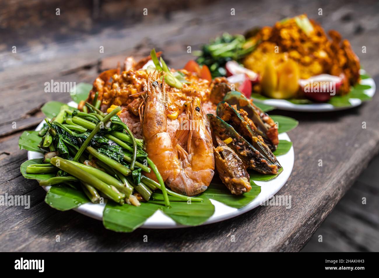 Popular Filipino food Seafood with Java rice at Restaurant Stock Photo ...
