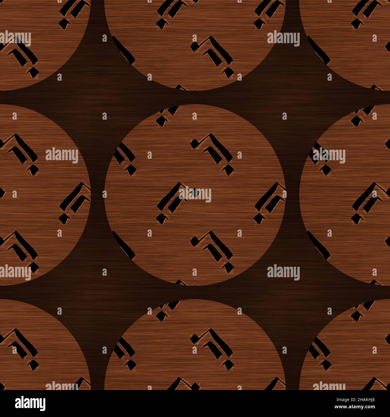 Brown wood effect decorative inlay texture. Seamless engraved oriental ...