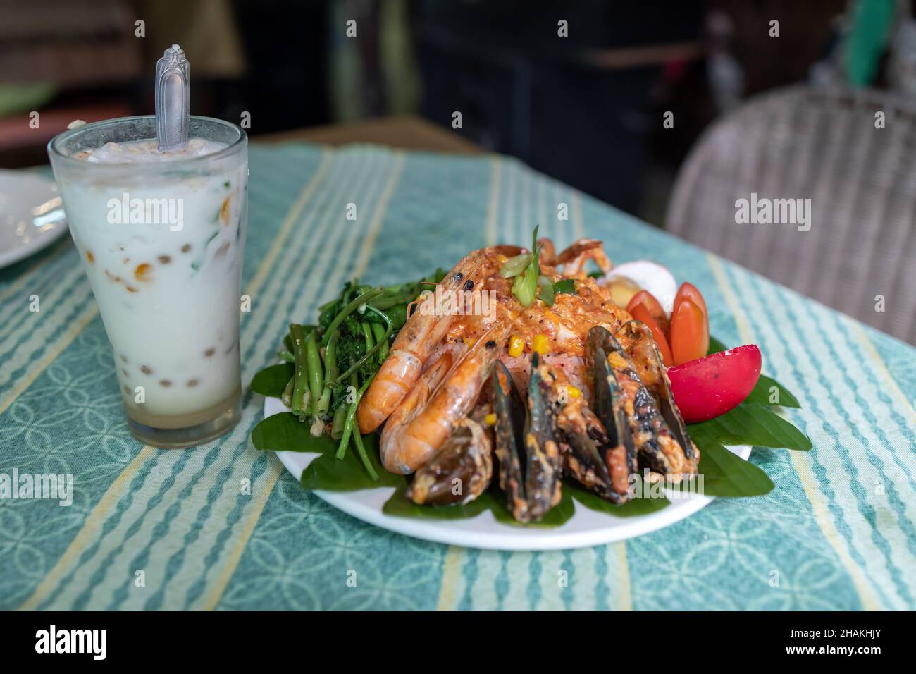 Popular Filipino food Seafood with Java rice at Restaurant Stock Photo ...