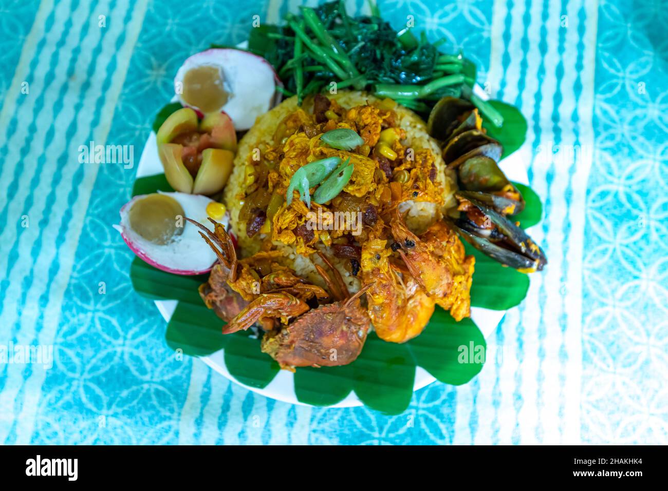 Popular Filipino food Seafood with Java rice at Restaurant Stock Photo ...