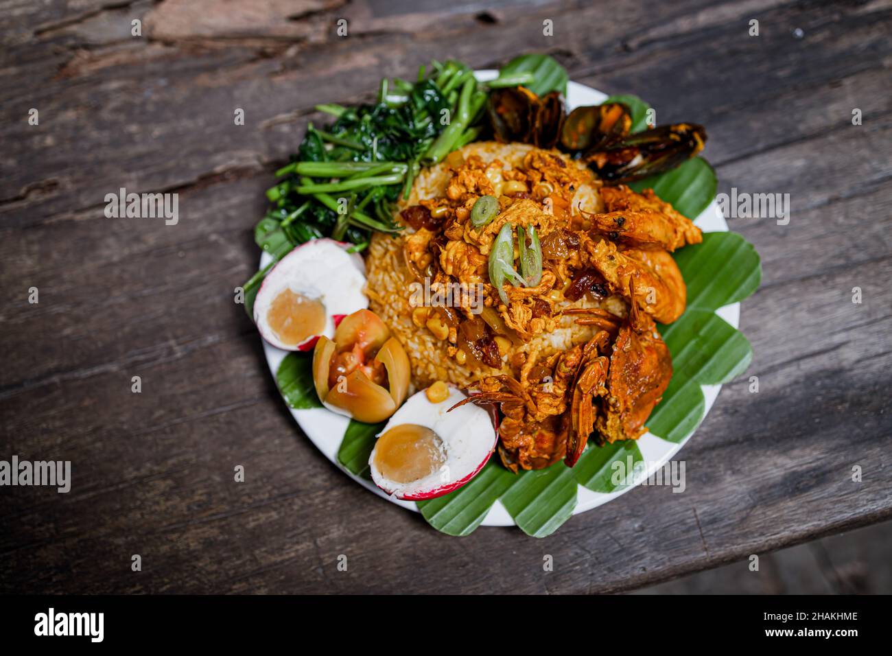 Popular Filipino food Seafood with Java rice at Restaurant Stock Photo ...