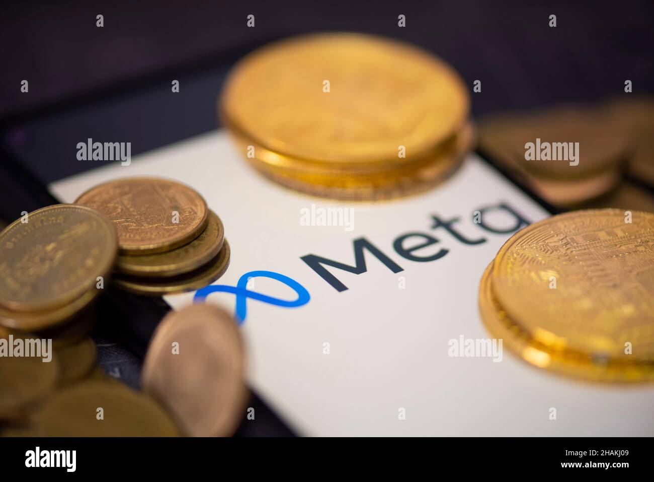 Metaverse coin crypto currency blockchain concept, META on smartphone ...