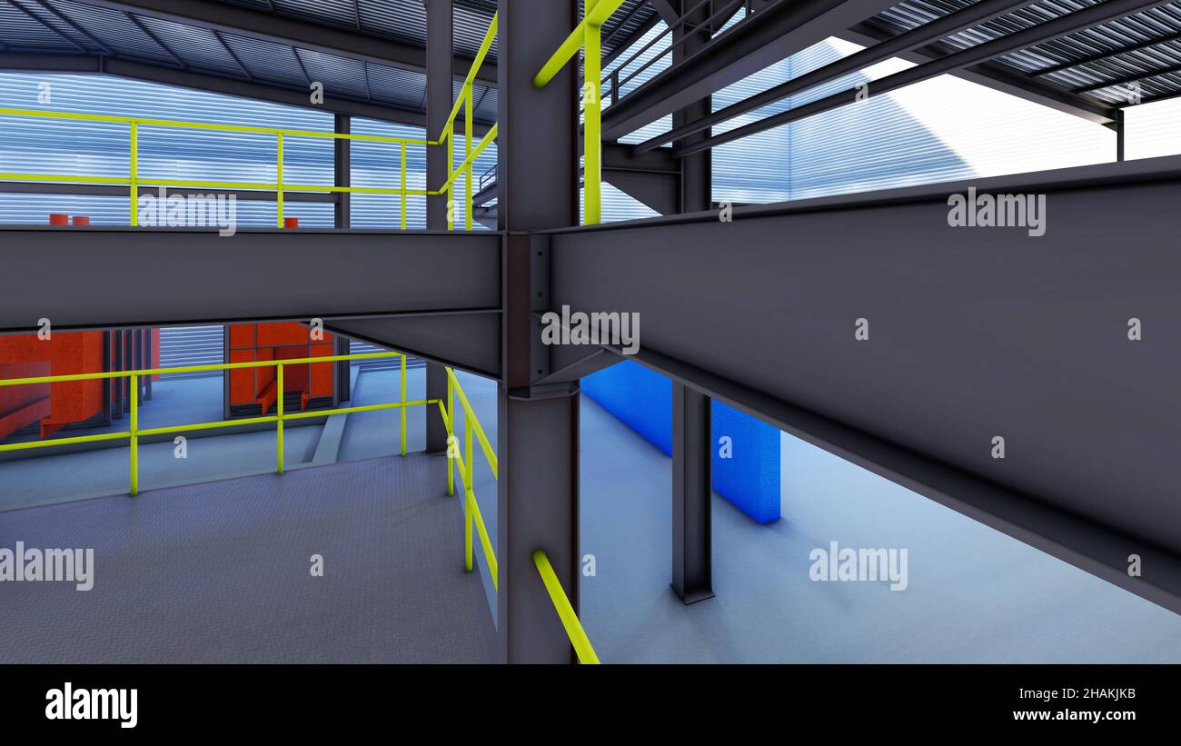 Industrial factory structure with mechanical machines for production ...