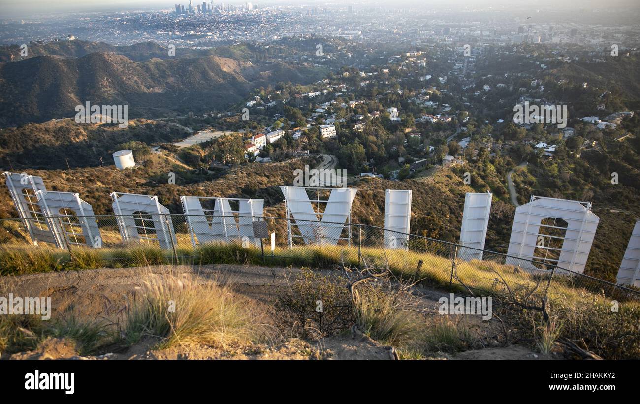 Aerial view to the city from the famous Hollywood sign Stock Photo - Alamy