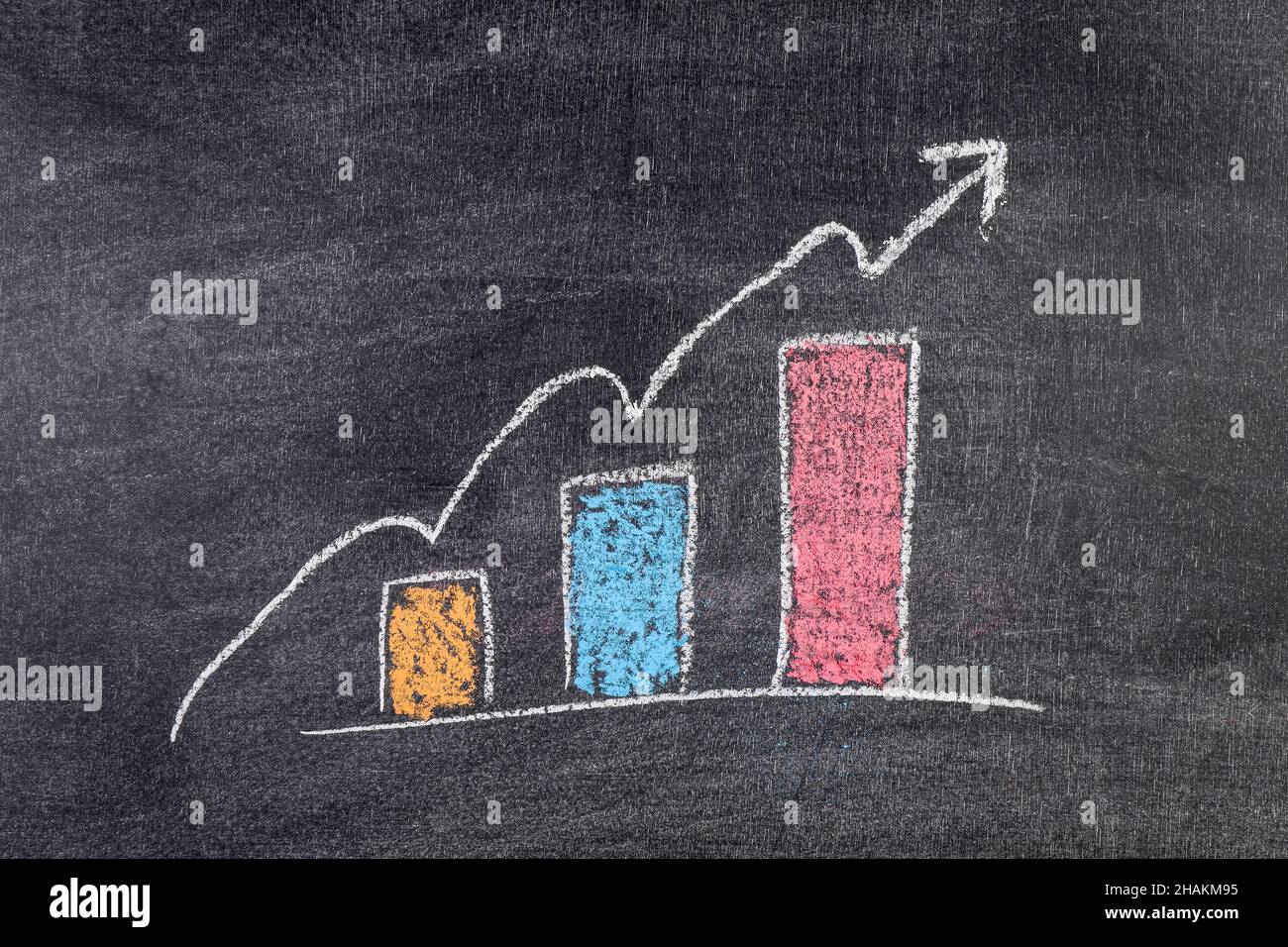 Development, growing bars graphic. Information drawn on a black ...