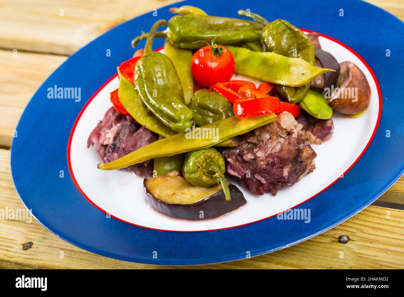 Mutton stewed in red wine with vegetables Stock Photo - Alamy