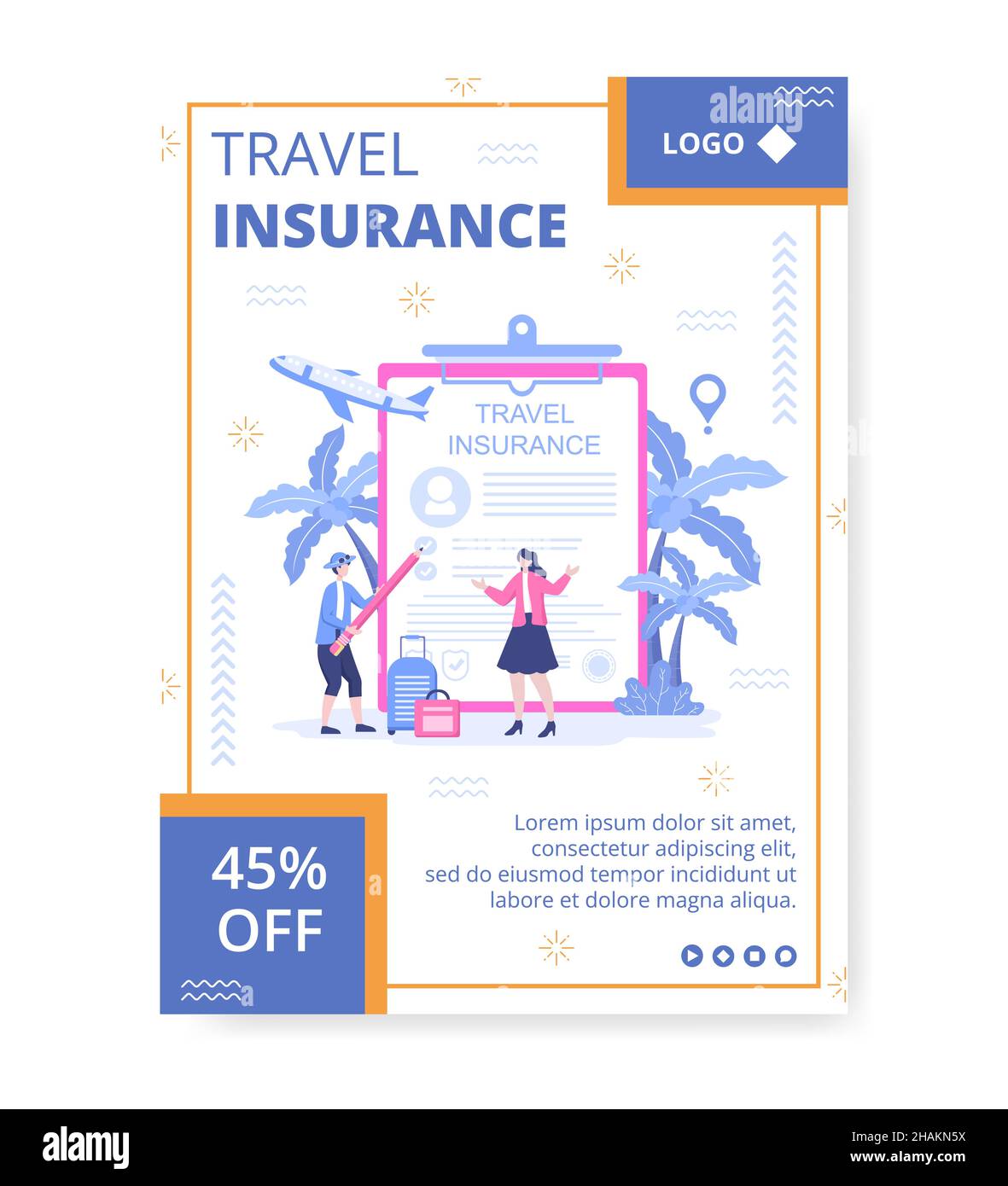Travel Insurance Post Template Flat Design Illustration Editable of ...