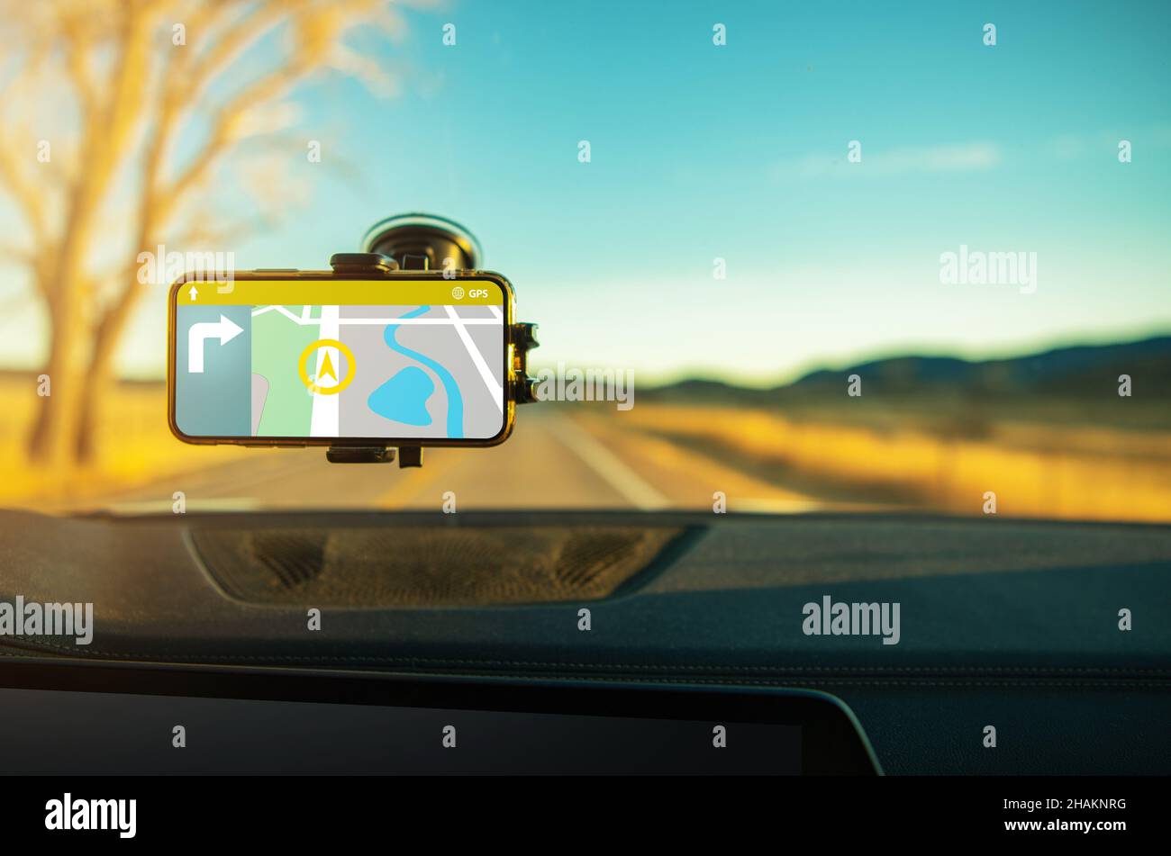 Smartphone Car Navigation Application. Device Attached to a Vehicle ...