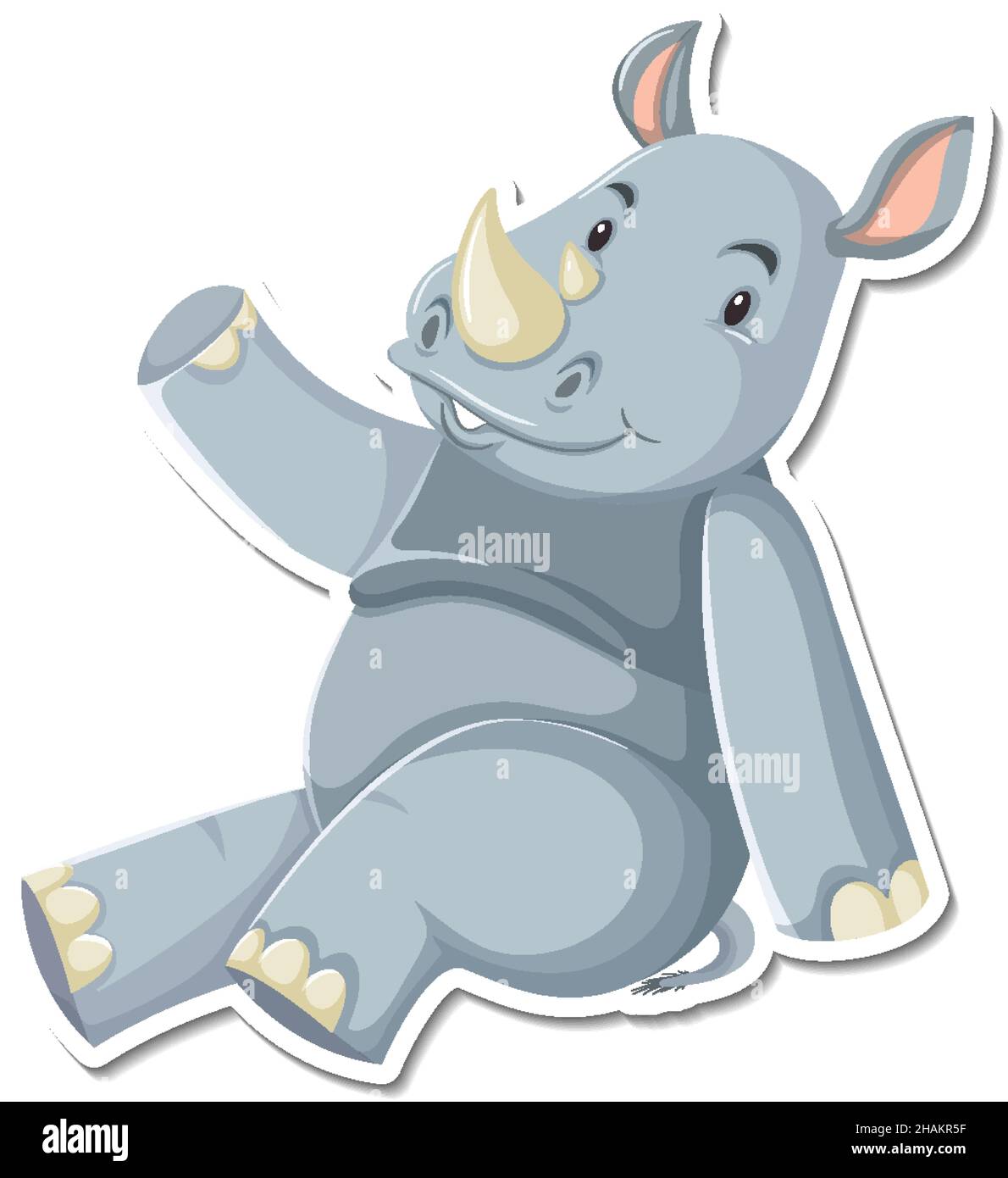 Rhinoceros sitting cartoon character sticker illustration Stock Vector ...