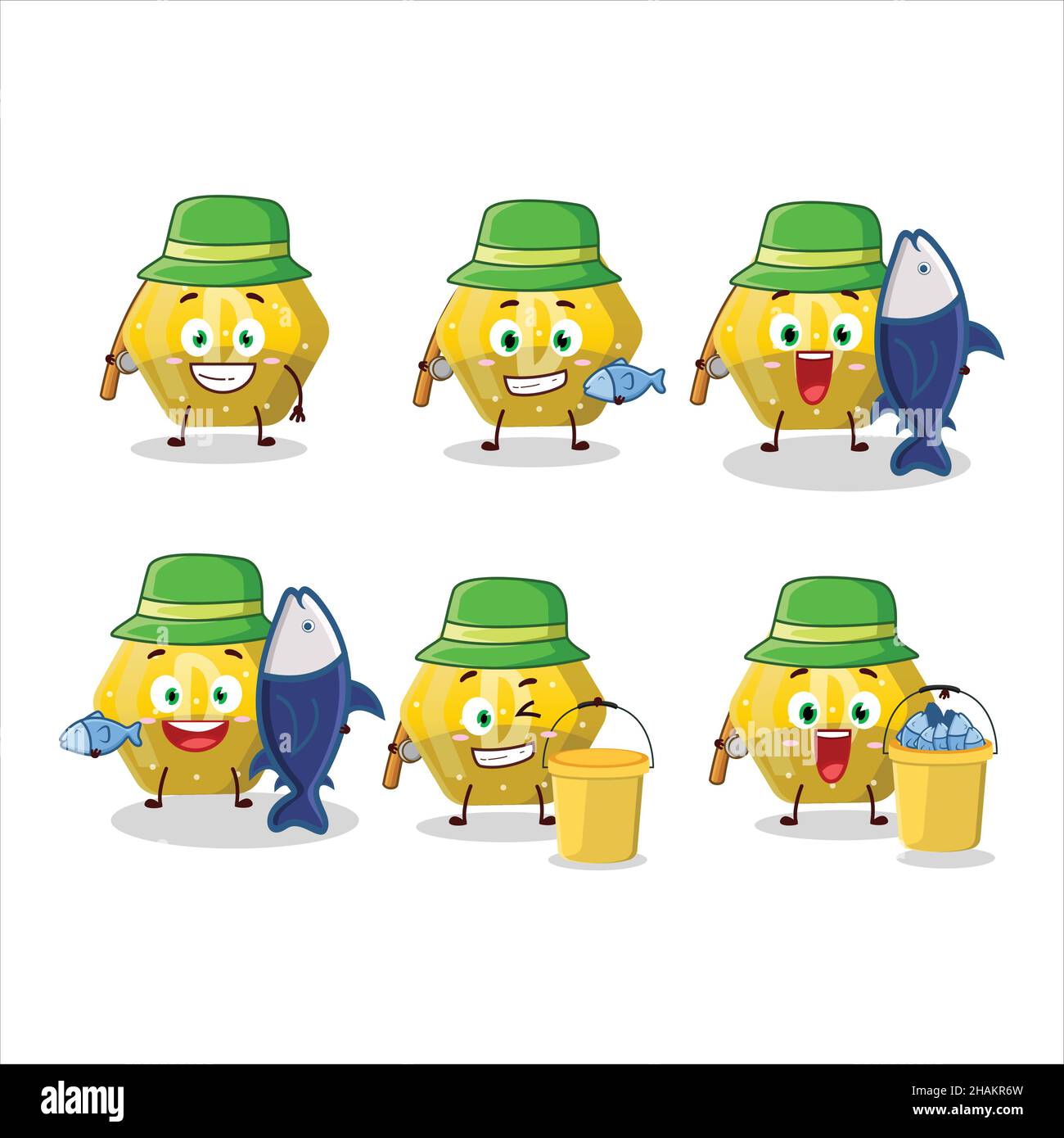 A fisherman yellow gummy candy D cartoon picture catch a big fish ...