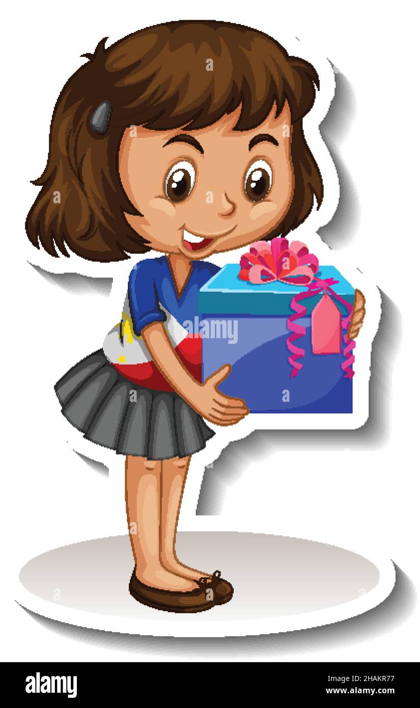 A girl holding a big gift box cartoon character illustration Stock ...