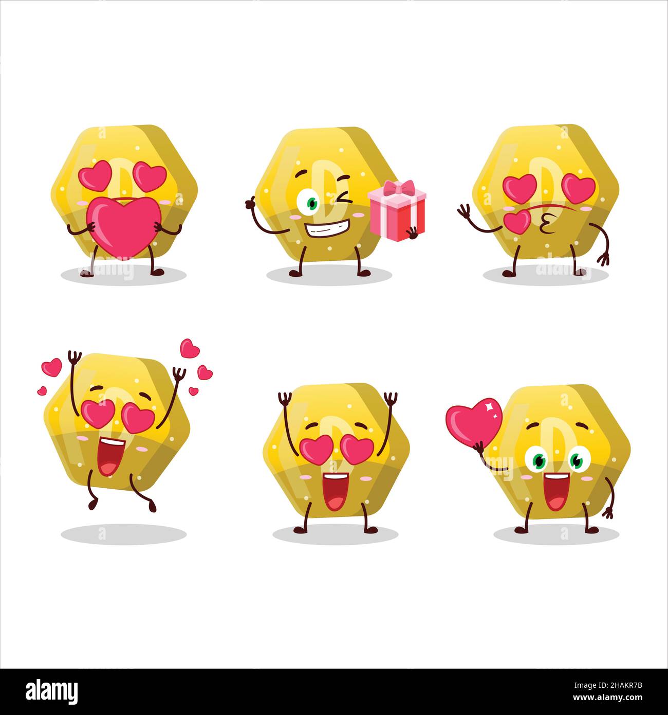 Yellow gummy candy D cartoon character with love cute emoticon. Vector ...