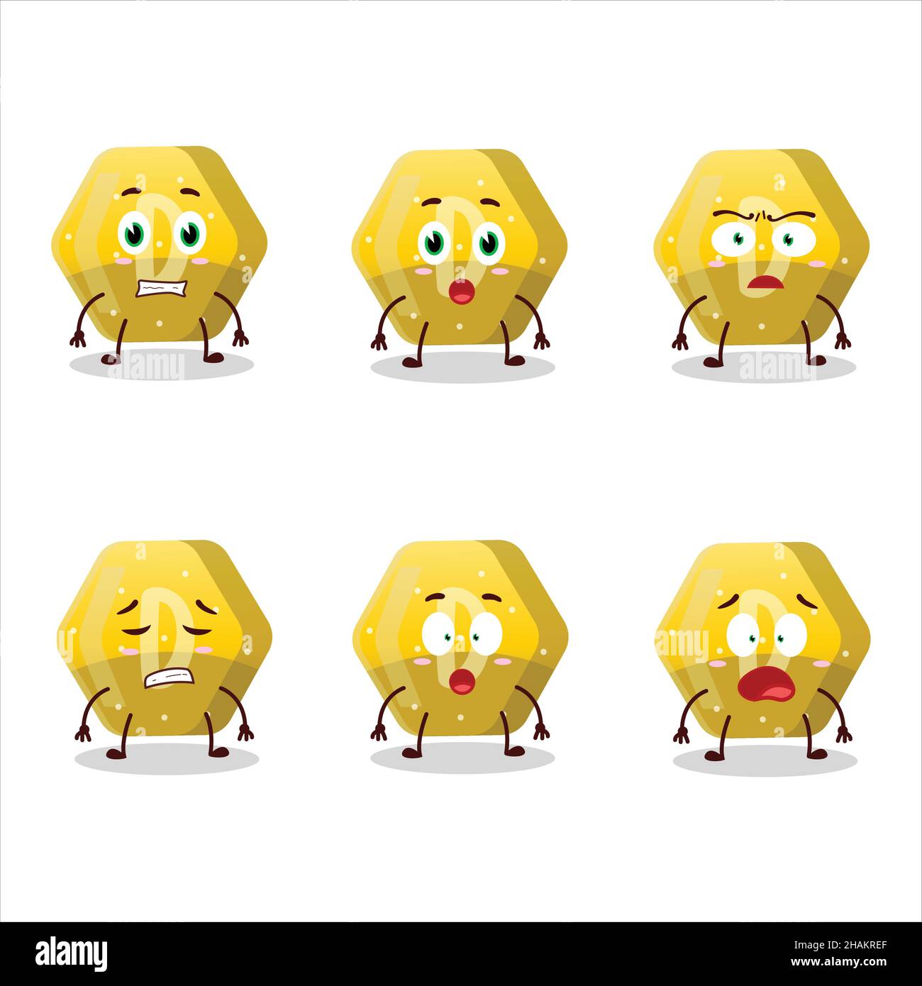 Character cartoon of yellow gummy candy D with scared expression ...