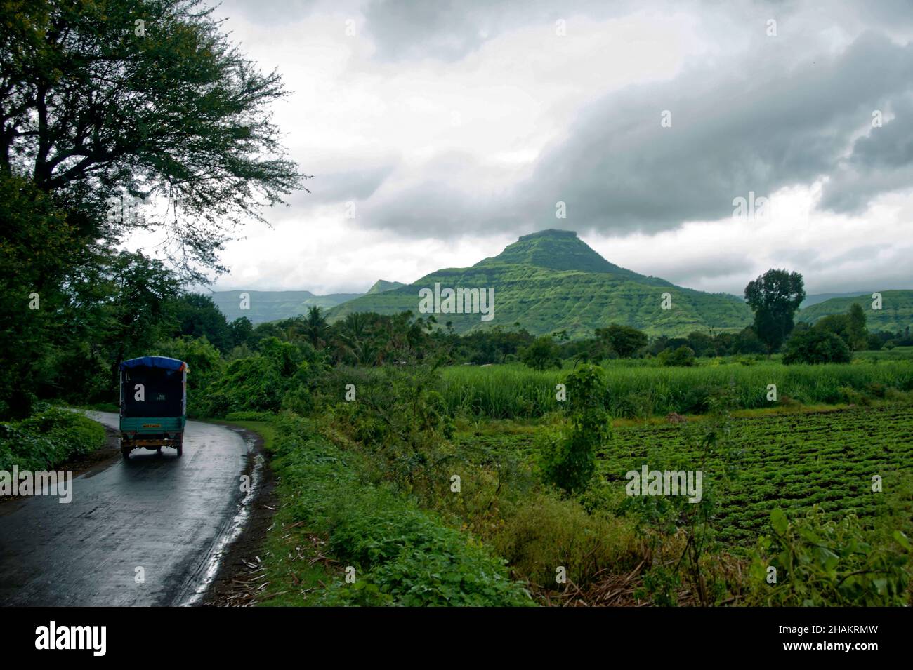 View of a Pandavgarh (Fort) and agriculture land in rain Stock Photo ...