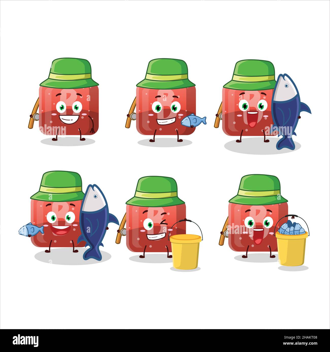 A fisherman red gummy candy B cartoon picture catch a big fish. Vector ...