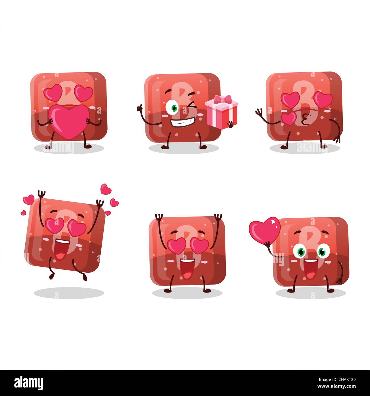 Red gummy candy B cartoon character with love cute emoticon. Vector ...