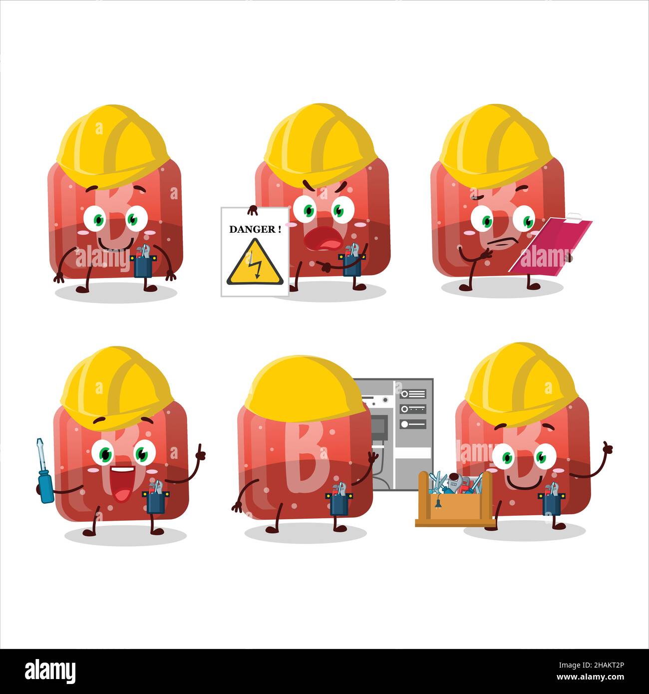 Professional Lineman red gummy candy B cartoon character with tools ...