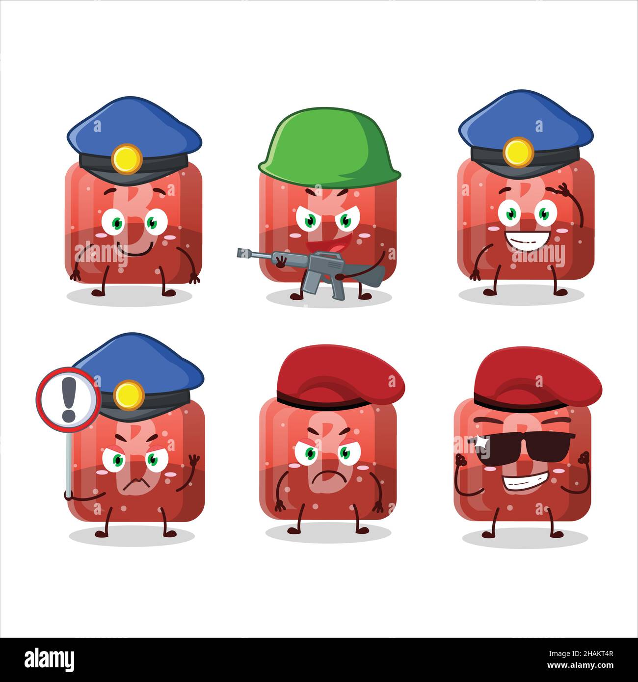 A dedicated Police officer of red gummy candy B mascot design style ...