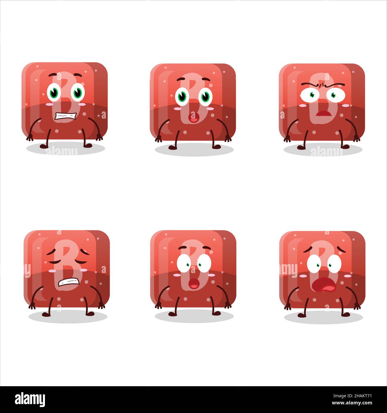 Character cartoon of red gummy candy B with scared expression. Vector ...