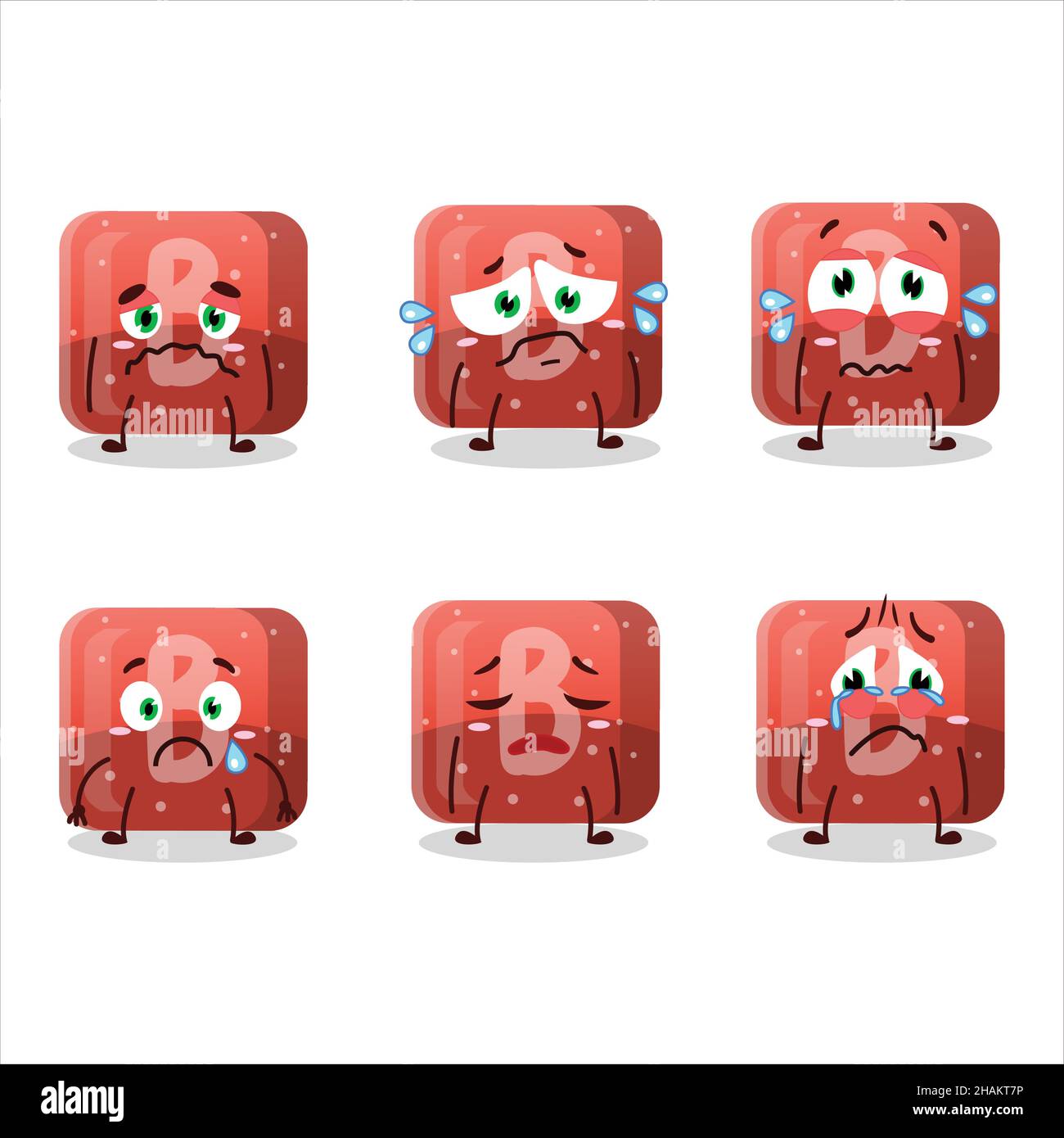 Red gummy candy B cartoon character with sad expression. Vector ...