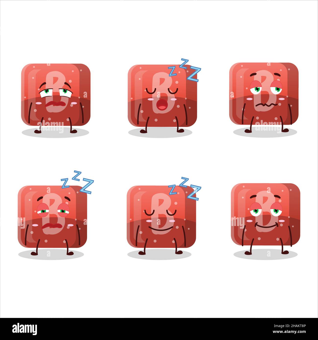 Cartoon character of red gummy candy B with sleepy expression. Vector ...