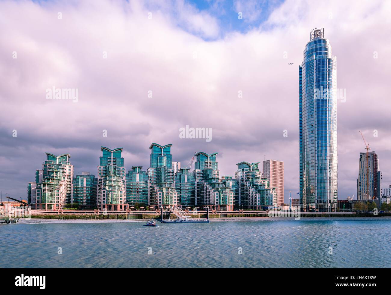 Modern residential riverside buildings in St. George Wharf, on the ...