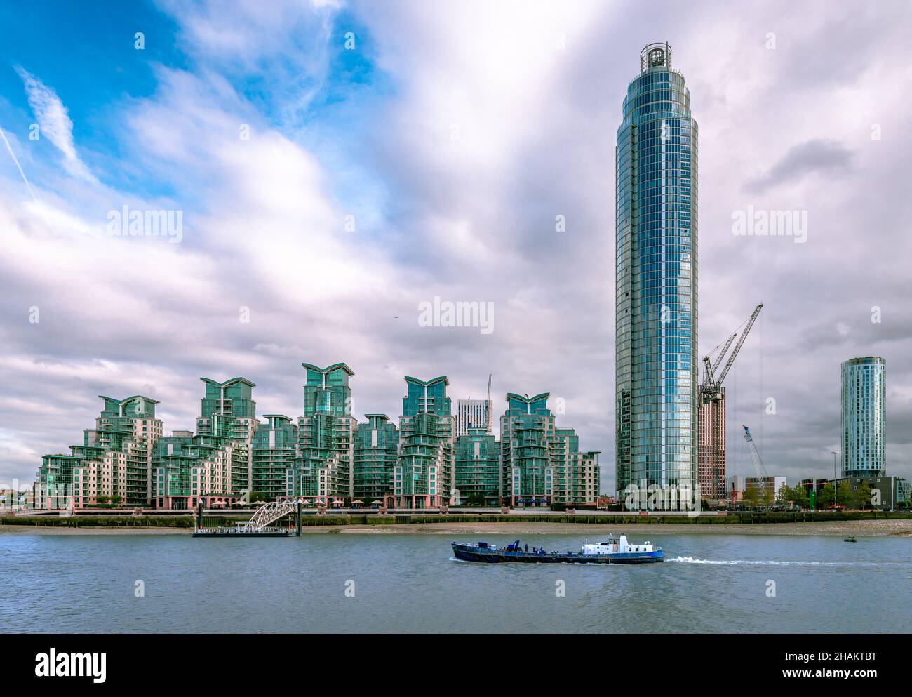 Modern residential riverside buildings in St. George Wharf, on the ...