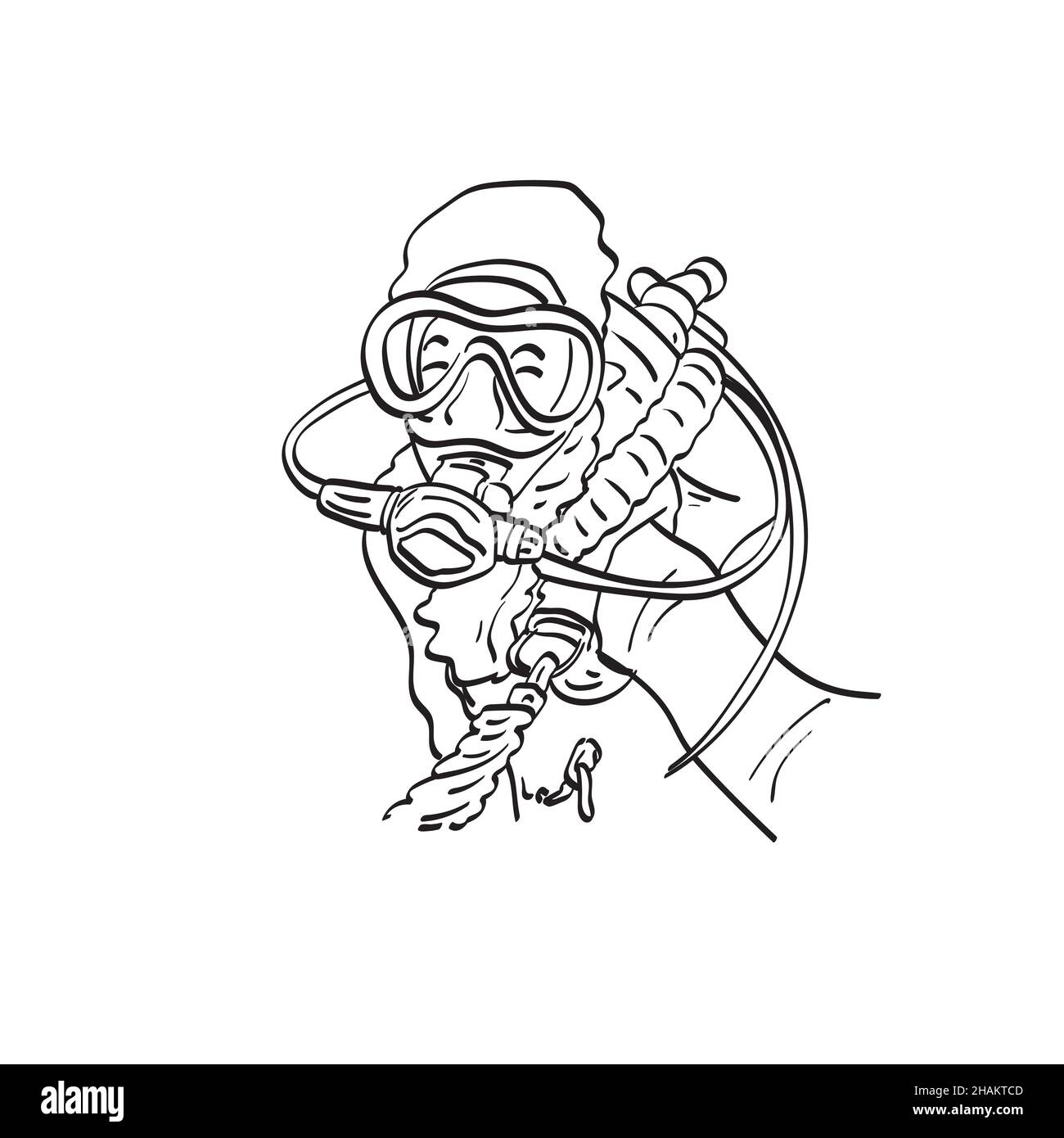 line art scuba diver man taking selfie under the sea illustration ...