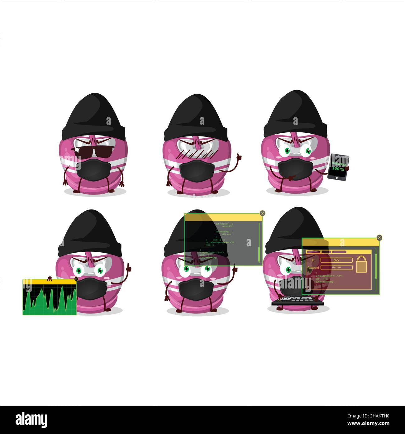 A Hacker pink sugar candy character mascot with. Vector illustration ...