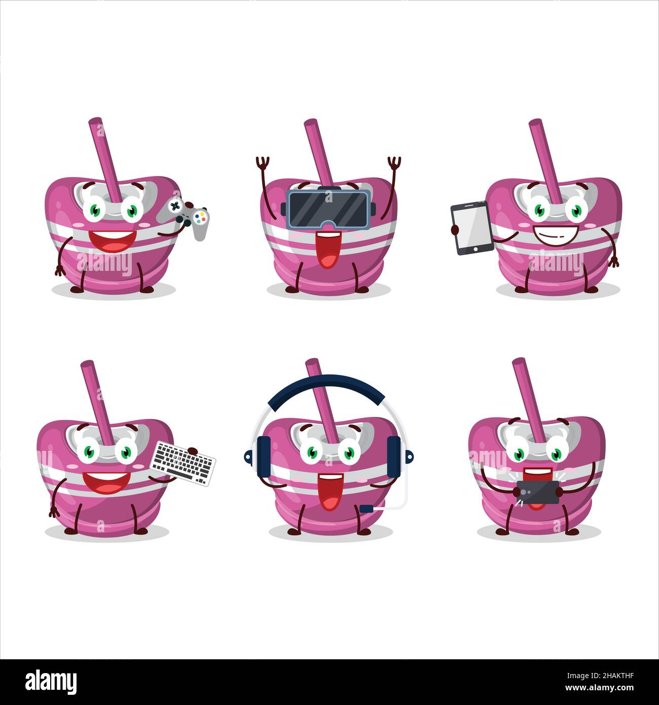 Pink sugar candy cartoon character are playing games with various cute ...